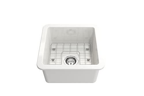 BOCCHI Sotto Dual-Mount Fireclay 18 in. Single Bowl Bar Sink with Protective Bottom Grid and Strainer in White