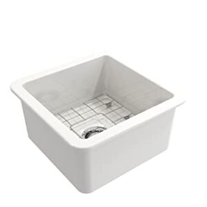 BOCCHI Sotto Dual-Mount Fireclay 18 in. Single Bowl Bar Sink with Protective Bottom Grid and Strainer in White