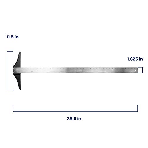 Pacific Arc 36 Inch T Square, Traditional Stainless Steel, Graduated Inch and Pica