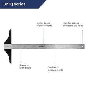 Pacific Arc 36 Inch T Square, Traditional Stainless Steel, Graduated Inch and Pica