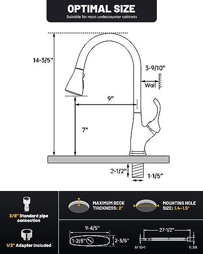 APPASO Pull Down Kitchen Faucet with Sprayer Stainless Steel Brushed Nickel - Single Handle Commercial High Arc Pull Out Spray Head Kitchen Sink Faucets with Deck Plate, Grifos De Cocina