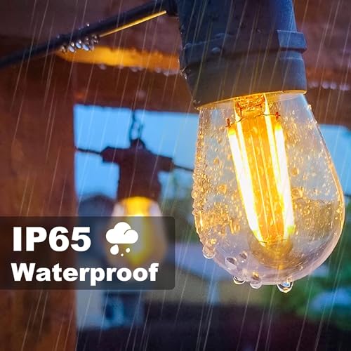 Banord Outdoor String Lights, 48FT Patio Lights Waterproof Outdoor Lights with 2W Dimmable LED Bulbs, Black Hanging Lights for Outdoor Backyard, Garden, Deck, Porch, Gazebo, Balcony, Camping, Party