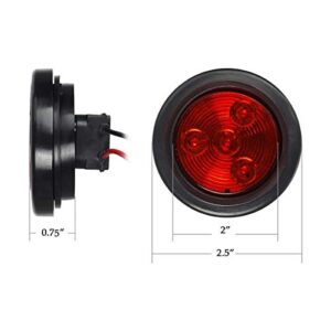 Partsam 2pcs Red Led Light Trailer 2" Round w/Plug & Grommet Kits Marker 4 LED, Flush Mount Red 2 Inch Round Led Trailer Lights, Sealed 2 Inch Round Led Marker Lights Red RV Trucks