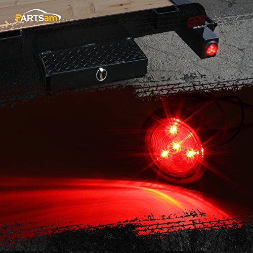 Partsam 2pcs Red Led Light Trailer 2" Round w/Plug & Grommet Kits Marker 4 LED, Flush Mount Red 2 Inch Round Led Trailer Lights, Sealed 2 Inch Round Led Marker Lights Red RV Trucks