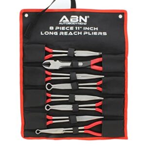 ABN 11in Plier 8-Piece Set – Long Reach Circle, Power Diagonal Cutting, S-Shape, Angled, and Straight Nose Pliers