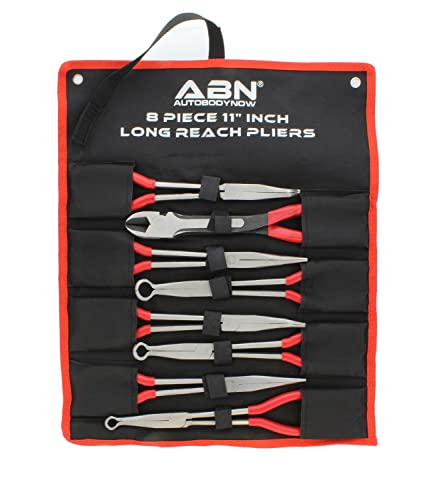 ABN 11in Plier 8-Piece Set – Long Reach Circle, Power Diagonal Cutting, S-Shape, Angled, and Straight Nose Pliers