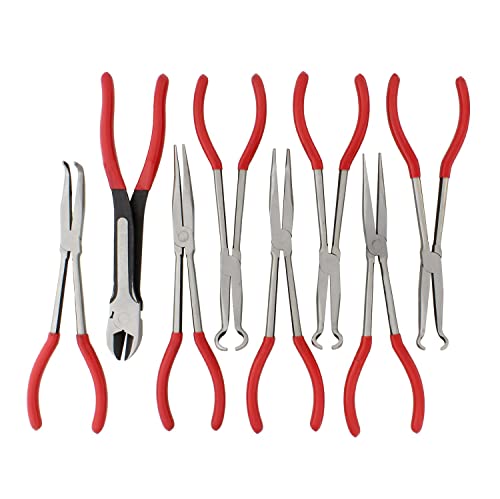 ABN 11in Plier 8-Piece Set – Long Reach Circle, Power Diagonal Cutting, S-Shape, Angled, and Straight Nose Pliers