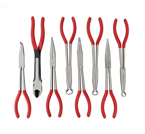 ABN 11in Plier 8-Piece Set – Long Reach Circle, Power Diagonal Cutting, S-Shape, Angled, and Straight Nose Pliers