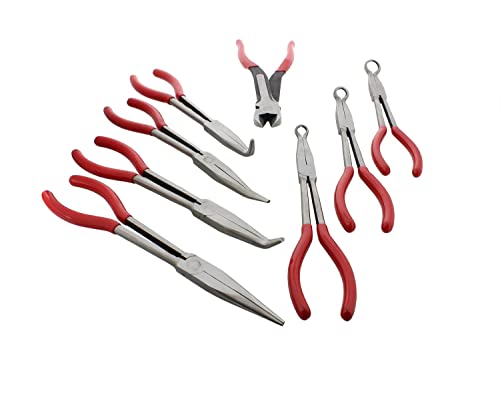 ABN 11in Plier 8-Piece Set – Long Reach Circle, Power Diagonal Cutting, S-Shape, Angled, and Straight Nose Pliers