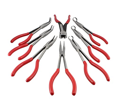 ABN 11in Plier 8-Piece Set – Long Reach Circle, Power Diagonal Cutting, S-Shape, Angled, and Straight Nose Pliers