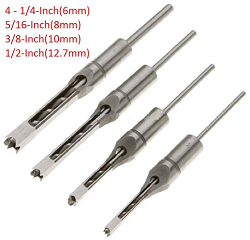 Driak 4-Piece 1/4-to-1/2-Inch HSS Woodworking Tools Auger Bit Square Hole Drill Bit Countersink Drill Bit Hole Saw Kit Wood Chisel Set Wood Drill Bit Set Used for Woodworking Aspects