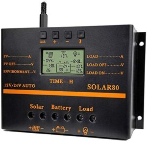 y&h 80a solar charge controller 12v 24v lcd display usb output solar panel controller multip circuit protection solar charger discharge regulator for lighting system,with dark activated function