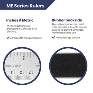 Stainless Steel 12 Inch Metal Ruler Non-Slip Rubber Back, with Inch and Metric Graduations