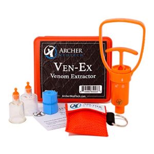 ven-ex snake bite kit, bee sting kit, venom extractor suction pump, bite and sting first aid for hiking, backpacking and camping. includes bonus cpr face shield by archer medtech.