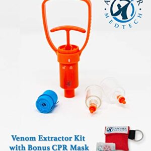 Ven-Ex Snake Bite Kit, Bee Sting Kit, Venom Extractor Suction Pump, Bite and Sting First Aid for Hiking, Backpacking and Camping. Includes Bonus CPR face Shield by Archer MedTech.