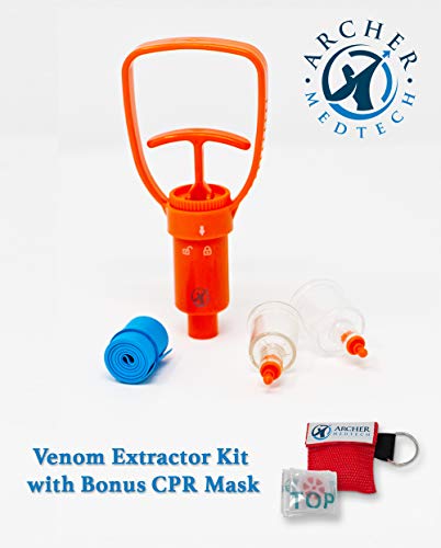 Ven-Ex Snake Bite Kit, Bee Sting Kit, Venom Extractor Suction Pump, Bite and Sting First Aid for Hiking, Backpacking and Camping. Includes Bonus CPR face Shield by Archer MedTech.