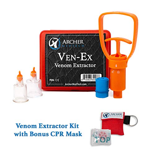 Ven-Ex Snake Bite Kit, Bee Sting Kit, Venom Extractor Suction Pump, Bite and Sting First Aid for Hiking, Backpacking and Camping. Includes Bonus CPR face Shield by Archer MedTech.