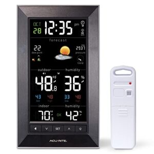 acurite digital vertical weather forecaster with indoor/outdoor temperature, humidity, and date and time (01121m) , black