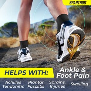 Sparthos Ankle Compression Sleeve (Pair) – Plantar Fasciitis Brace with Arch Support – Foot Ankle Socks for Men and Women – Increase Blood Circulation, Reduce Swelling & Heel Spurs (Black-M)