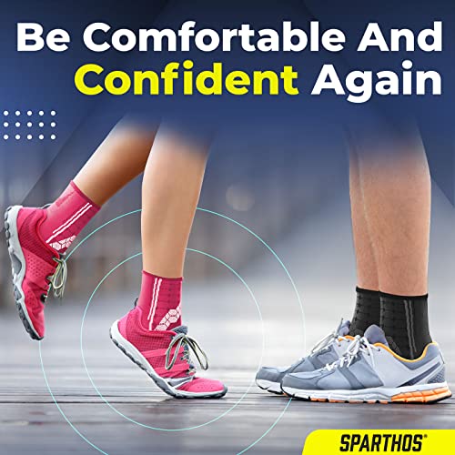 Sparthos Ankle Compression Sleeve (Pair) – Plantar Fasciitis Brace with Arch Support – Foot Ankle Socks for Men and Women – Increase Blood Circulation, Reduce Swelling & Heel Spurs (Black-M)