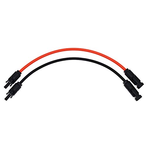 1 Pair Black + Red 10AWG(6mm²) Solar Panel Extension Cable Wire Connector Solar Adaptor Cable with Female and Male Connectors (1 FT-2)