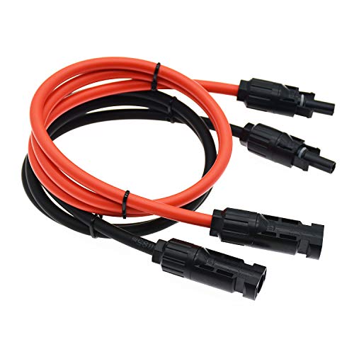 1 Pair Black + Red 10AWG(6mm²) Solar Panel Extension Cable Wire Connector Solar Adaptor Cable with Female and Male Connectors (3 FT-2)