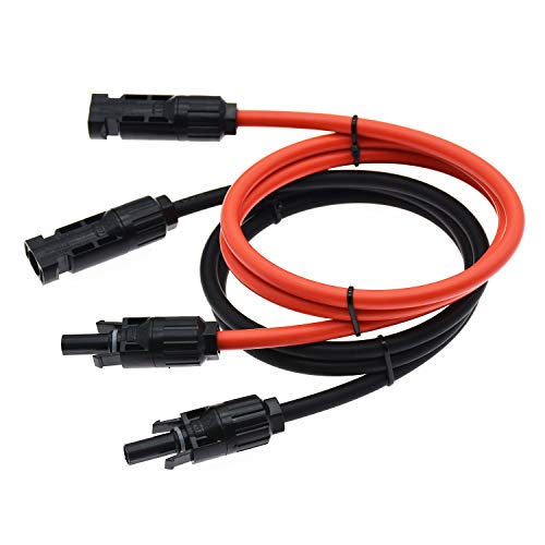 1 Pair Black + Red 10AWG(6mm²) Solar Panel Extension Cable Wire Connector Solar Adaptor Cable with Female and Male Connectors (3 FT-2)