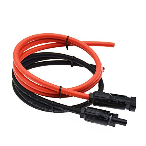 1 Pair Black + Red 10AWG(6mm²) Solar Connector Solar Adaptor Cable Solar Panel Extension Cable Wire Solar Connector Solar Extension Cable with Female and Male Connectors (3 FT)