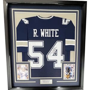 framed autographed/signed randy white hof 94 33x42 dallas blue football jersey jsa coa