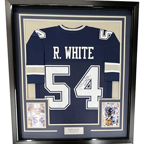 Framed Autographed/Signed Randy White HOF 94 33x42 Dallas Blue Football Jersey JSA COA