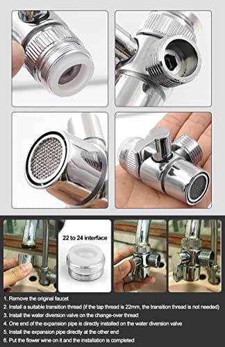 Polished Chrome Brass Sink Valve Diverter Faucet Splitter for Kitchen,Handheld Showerhead or Bathroom Sink Faucet Replacement Part Faucet to Hose Adapter Splitter Part M22 X M24