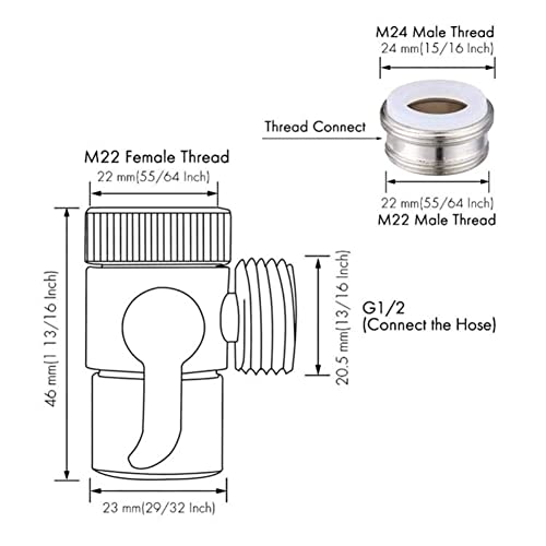 Polished Chrome Brass Sink Valve Diverter Faucet Splitter for Kitchen,Handheld Showerhead or Bathroom Sink Faucet Replacement Part Faucet to Hose Adapter Splitter Part M22 X M24