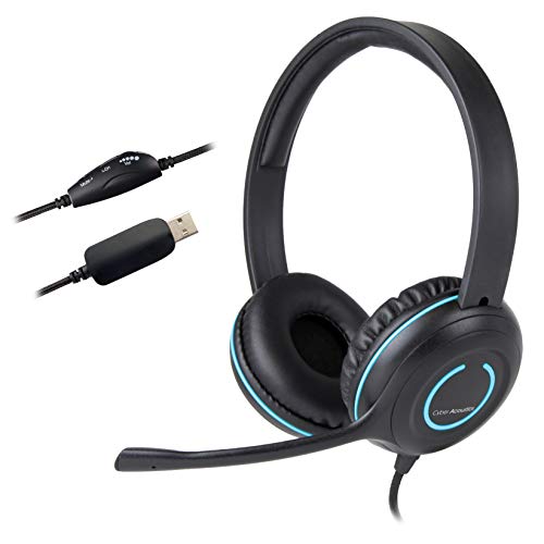 Cyber Acoustics Stereo USB Headset (AC-5008A), in-line Controls for Volume & Mic Mute, Adjustable Mic Boom for PC & Mac, Perfect for Classroom or Home