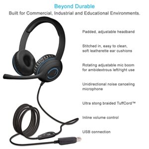 Cyber Acoustics Stereo USB Headset (AC-5008A), in-line Controls for Volume & Mic Mute, Adjustable Mic Boom for PC & Mac, Perfect for Classroom or Home