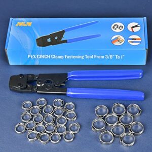 JWGJW PEX Clamp Cinch Tool Crimping Tool Crimper for Stainless Steel Clamps from 3/8"to 1" with 1/2" 22PCS and 3/4" 10PCS PEX Clamps (002)