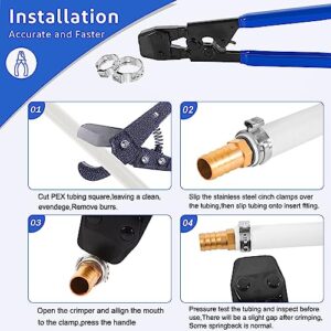 JWGJW PEX Clamp Cinch Tool Crimping Tool Crimper for Stainless Steel Clamps from 3/8"to 1" with 1/2" 22PCS and 3/4" 10PCS PEX Clamps (002)