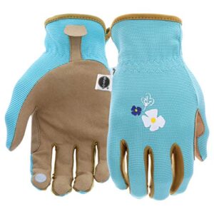 miracle-gro mg86202 synthetic leather palm gloves – [blue/tan, small/medium], touchscreen compatible