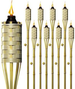 matney bamboo torches for outside mosquitos repellent - includes metal oil canisters with snuffer covers - mosquito torches outdoor - great for outdoor decorating & parties, xl 60 inches (8 pack)