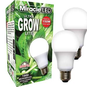 Miracle LED Commercial Hydroponic Ultra Grow Lite - Replaces up to 150W - Daylight White Full Spectrum LED Indoor Plant Growing Light Bulb For DIY Horticulture & Indoor Gardening (604273) 2 Pack