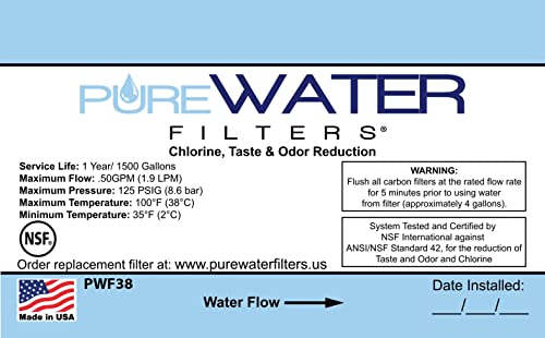 PureWater Filters Inline Water Filter For Under Sink Kitchen and Bathroom Faucets- with 3/8 Inch Inch Quick-Connect Fittings