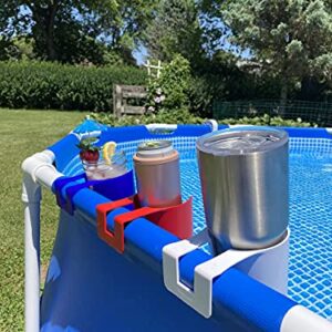 Storage Theory Plastic Cup Holder Set for Above Ground Swimming Pool - 4 Cup Holders for Drinks, Cups and Accessories - Fits 2” or Less Round Bar Top Rails - Blue