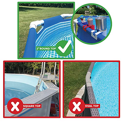 Storage Theory Plastic Cup Holder Set for Above Ground Swimming Pool - 4 Cup Holders for Drinks, Cups and Accessories - Fits 2” or Less Round Bar Top Rails - Blue