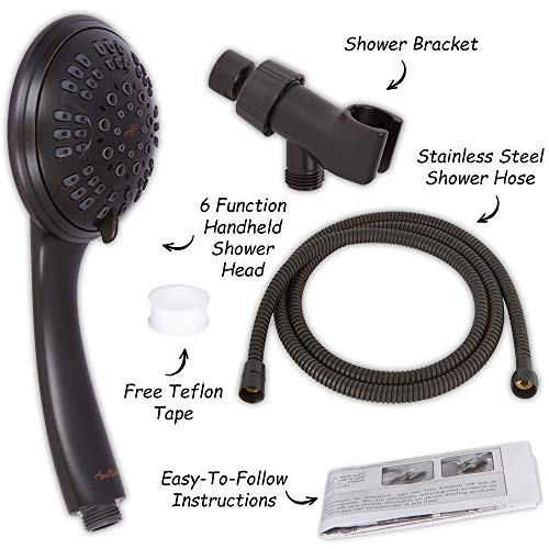 6 Function Handheld Shower Head Kit - High Pressure, Removable Hand Held Showerhead With Hose & Mount And Adjustable Rainfall Spray, 2.5 GPM - Oil-Rubbed Bronze