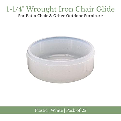 Sunnliand Patio 1-1/4" Deluxe Wrought Iron Chair Glides, Protect Your Outdoor Furniture, Chair Leg Floor Protectors, Plastic Floor Protector, Round, Pack of 25, White