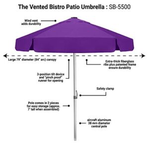 Strombergbrand The Vented Bistro, Large Outdoor Patio Umbrella with Tilt Adjustments, Café Style Market Umbrella, Patented Construction, Commercial Quality Heavy Duty Table Top Umbrella, Purple