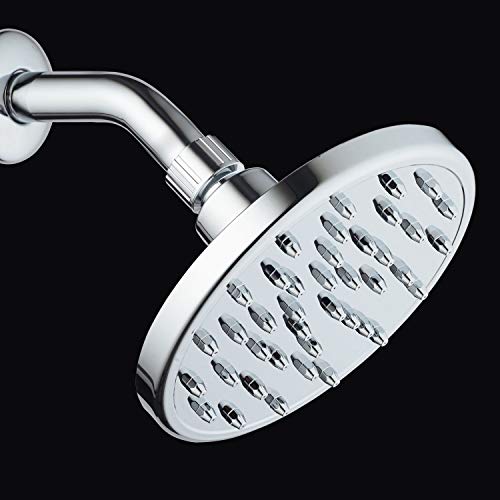 MegaRain Rainfall High Pressure 6 inch Shower Head by AquaSpa - Angle Adjustable Solid Brass Ball Joint - 40 Jets - Full Chrome Finish - Excellent Performance at High or Low Water Pressure