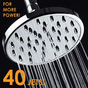 MegaRain Rainfall High Pressure 6 inch Shower Head by AquaSpa - Angle Adjustable Solid Brass Ball Joint - 40 Jets - Full Chrome Finish - Excellent Performance at High or Low Water Pressure