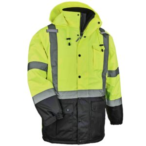 high visibility reflective winter safety jacket, insulated parka, ansi compliant, ergodyne glowear 8384,x-large,lime