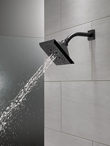 Delta Faucet 5-Spray H2Okinetic Raincan Shower Head, Black Showerhead, Square Shower Head, Delta Shower Head, Water Saving Shower Head, Matte Black 52664-BL