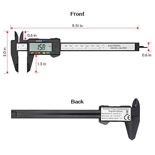 Illumifun Electronic Digital Caliper 6 Inch - Plastic Vernier Caliper, Caliber Measuring Tool, 0-6 Inch/0-150 mm Micrometer Ruler with Large LCD Screen, Auto-Off Featured Calipers (Black)